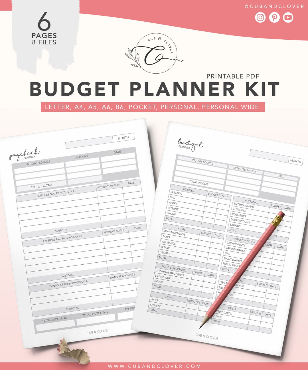 BUDGET PLANNER KIT | Printable | Budget Planner, Debt & Bill Tracker ...