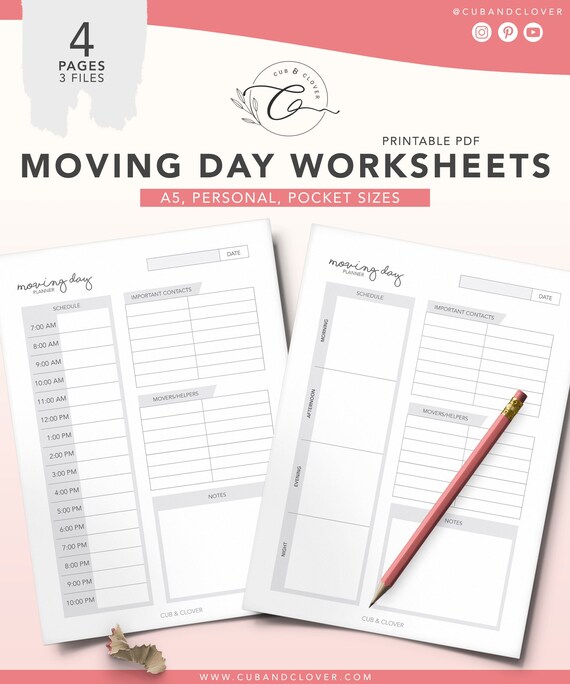 MOVING DAY WORKSHEETS Printable Household Planner | Etsy