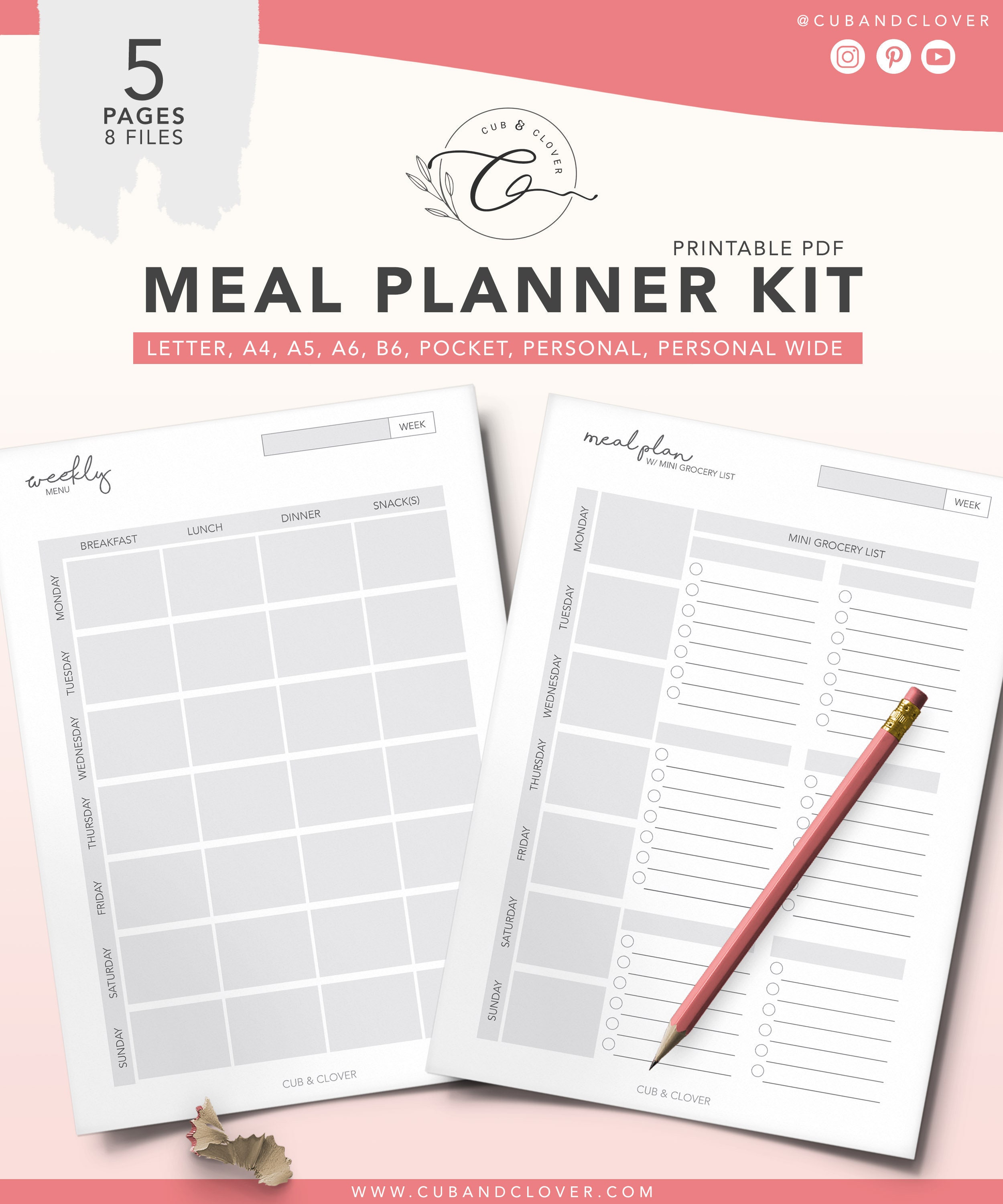 MEAL PLANNER KIT | Printable | Weekly Meal Planner, Meal Planner ...