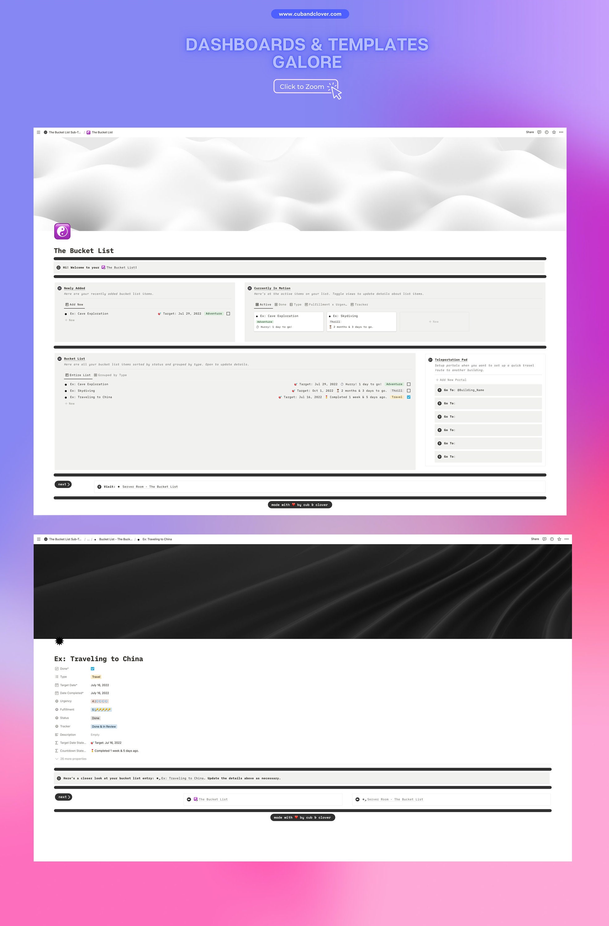 Notion Template | the Bucket List | Notion Dashboard, Planner, Summer ...