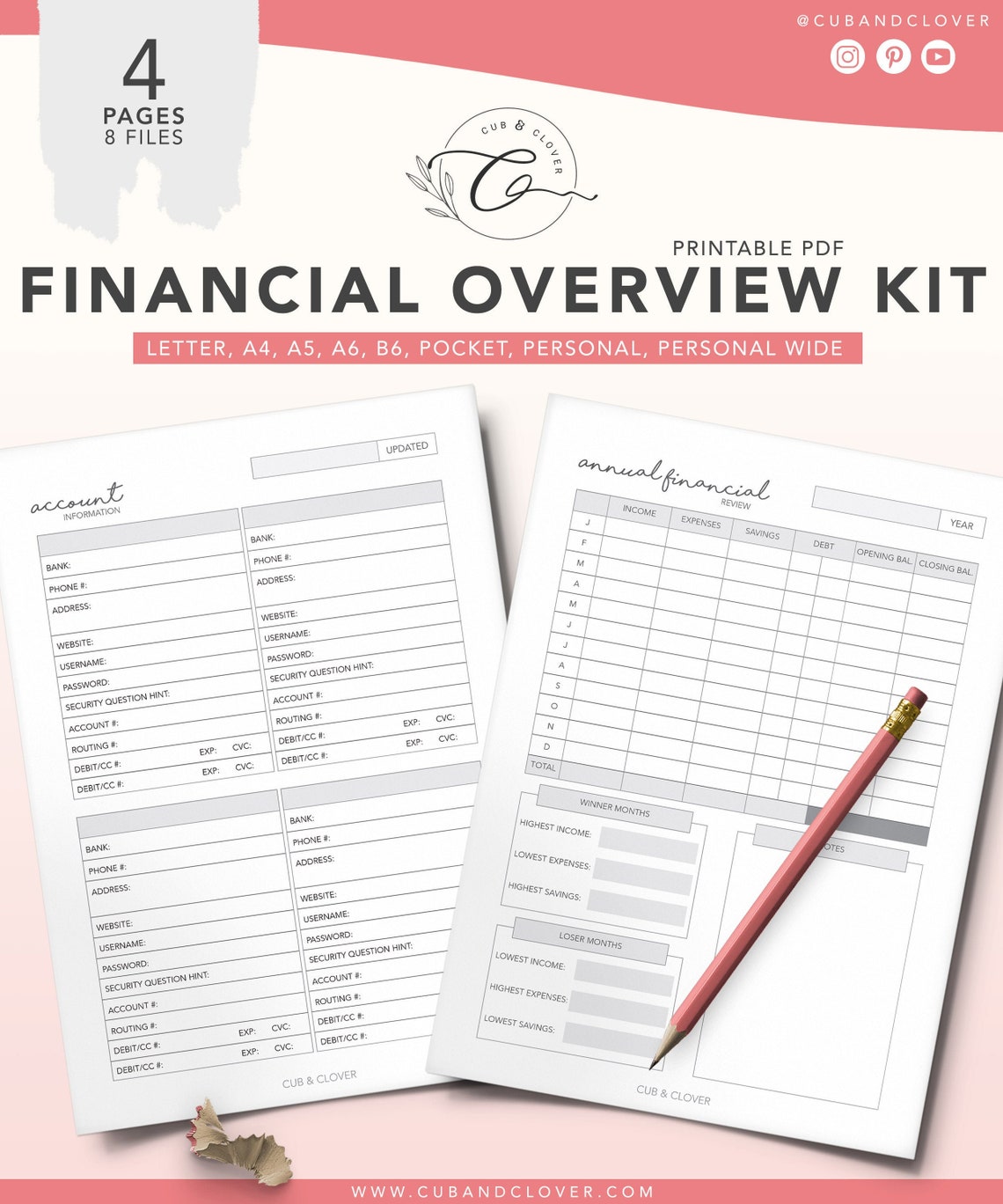 FINANCIAL OVERVIEW KIT Printable Budget Planner Debt & - Etsy