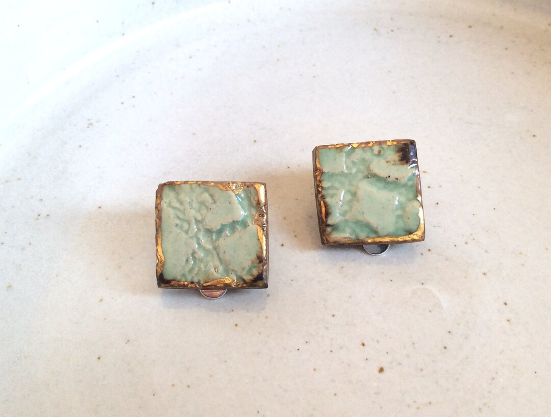 Green Ceramic Clip on Earrings, Original Jewellery, Ceramic Clip Ons ...