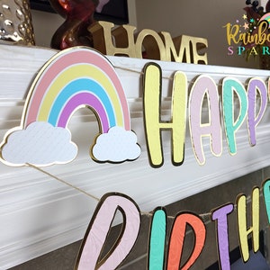 Rainbow Birthday Banner, Pastel Rainbow Colors, Rainbow Theme Decor ...