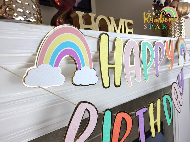 Rainbow Birthday Banner Pastel Rainbow Colors Rainbow Theme - Etsy