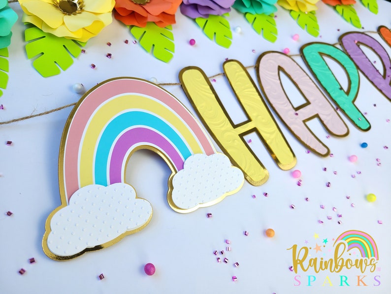 Rainbow Birthday Banner Pastel Rainbow Colors Rainbow Theme - Etsy