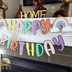 Rainbow Birthday Banner, Pastel Rainbow Colors, Rainbow Theme Decor ...