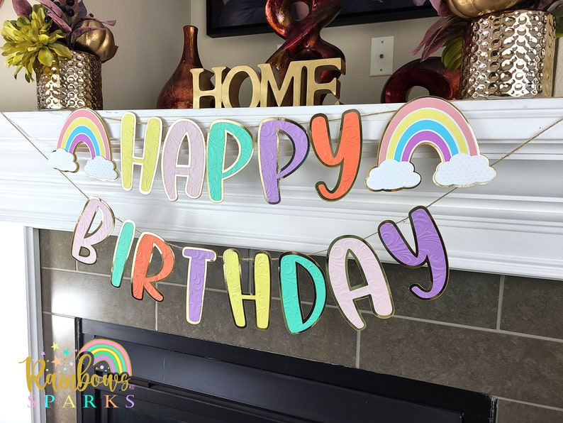 Rainbow Birthday Banner Pastel Rainbow Colors Rainbow Theme - Etsy