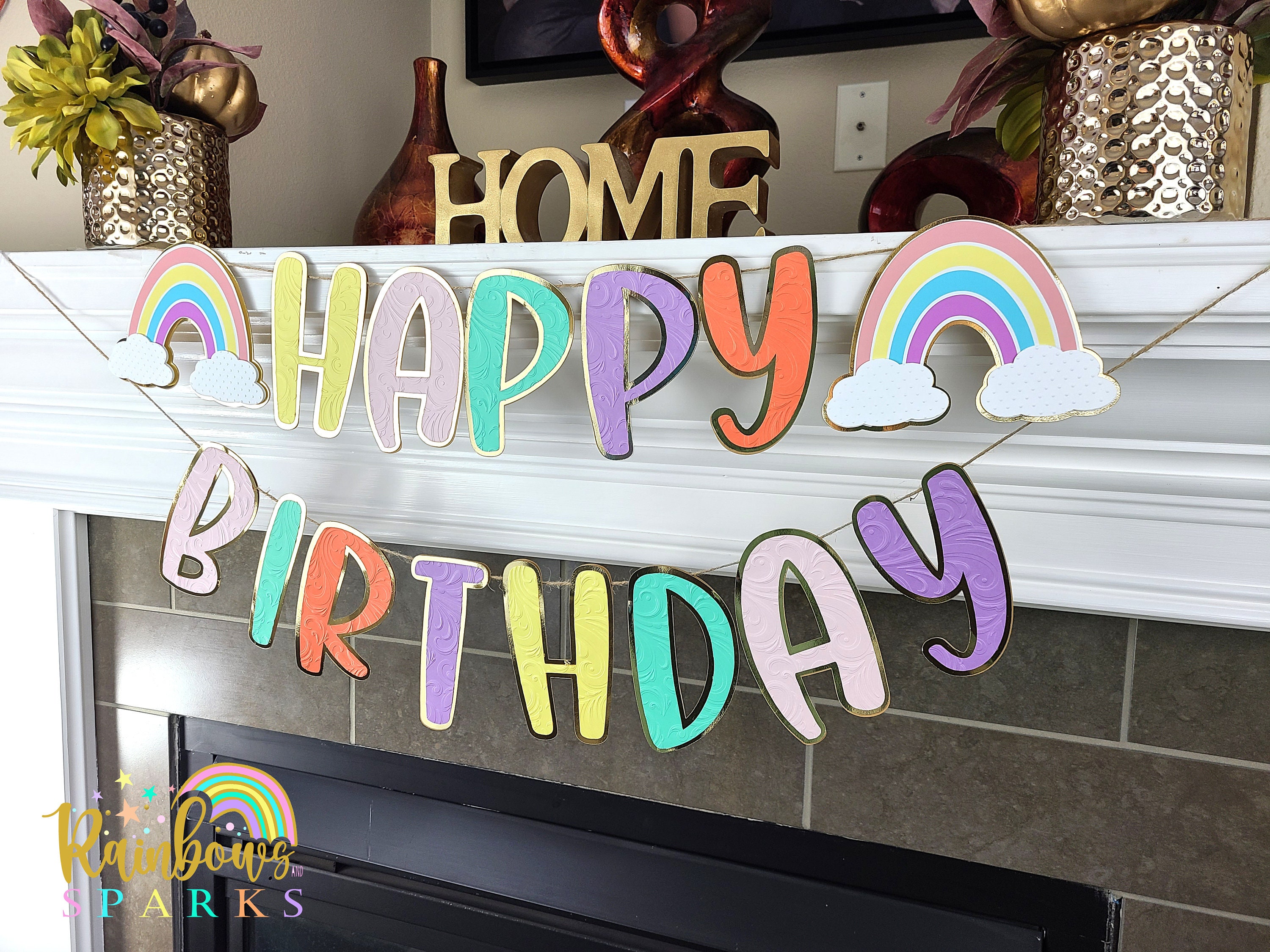 Rainbow Birthday Banner, Pastel Rainbow Colors, Rainbow Theme Decor ...