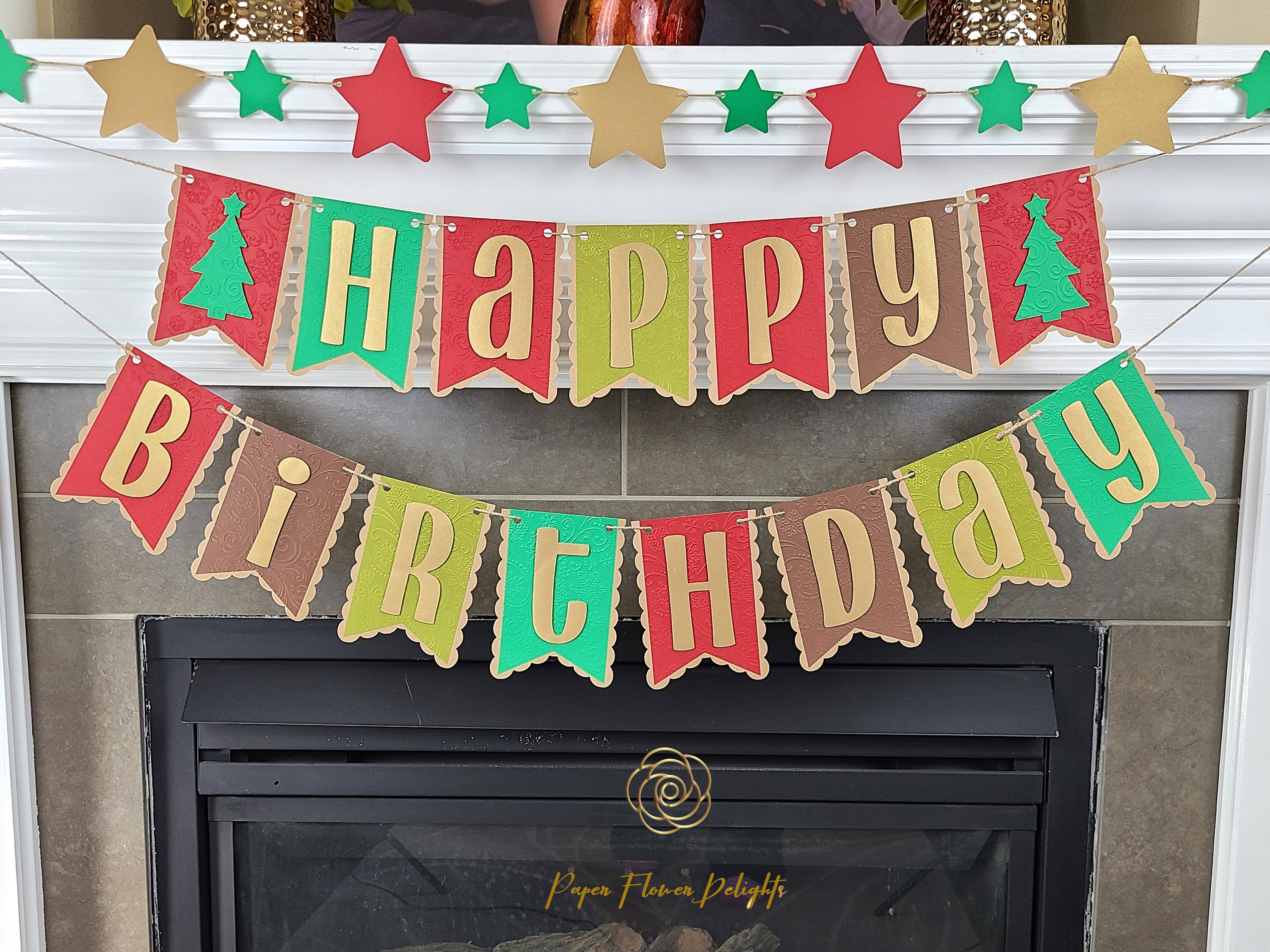 Christmas Birthday Banner, Happy Birthday Christmas Tree Banner ...