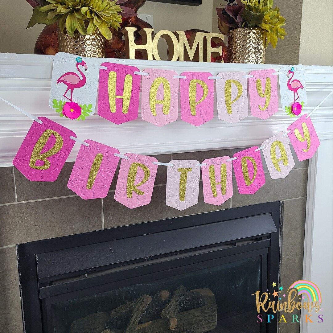 Flamingo Happy Birthday Banner, Flamingo Birthday Party Decorations ...