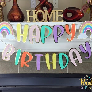 Rainbow Birthday Banner, Pastel Rainbow Colors, Rainbow Theme Decor ...