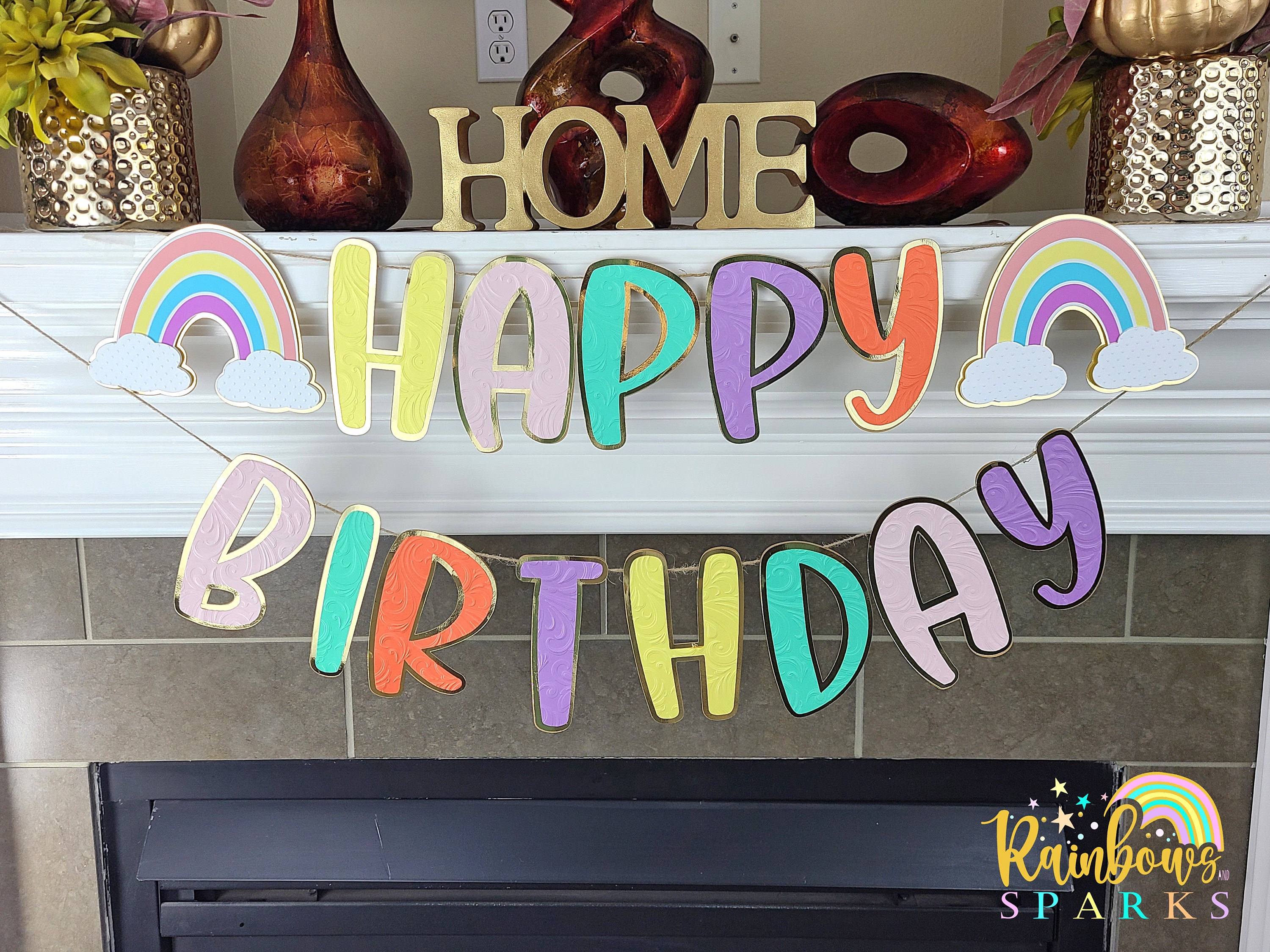 Rainbow Birthday Banner, Pastel Rainbow Colors, Rainbow Theme Decor ...