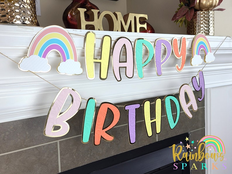 Rainbow Birthday Banner Pastel Rainbow Colors Rainbow Theme - Etsy