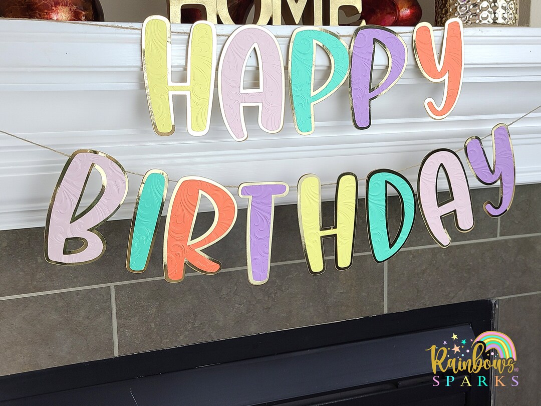 Pastel Rainbow Birthday Banner, Rainbow Letters Banner, Custom Banner ...