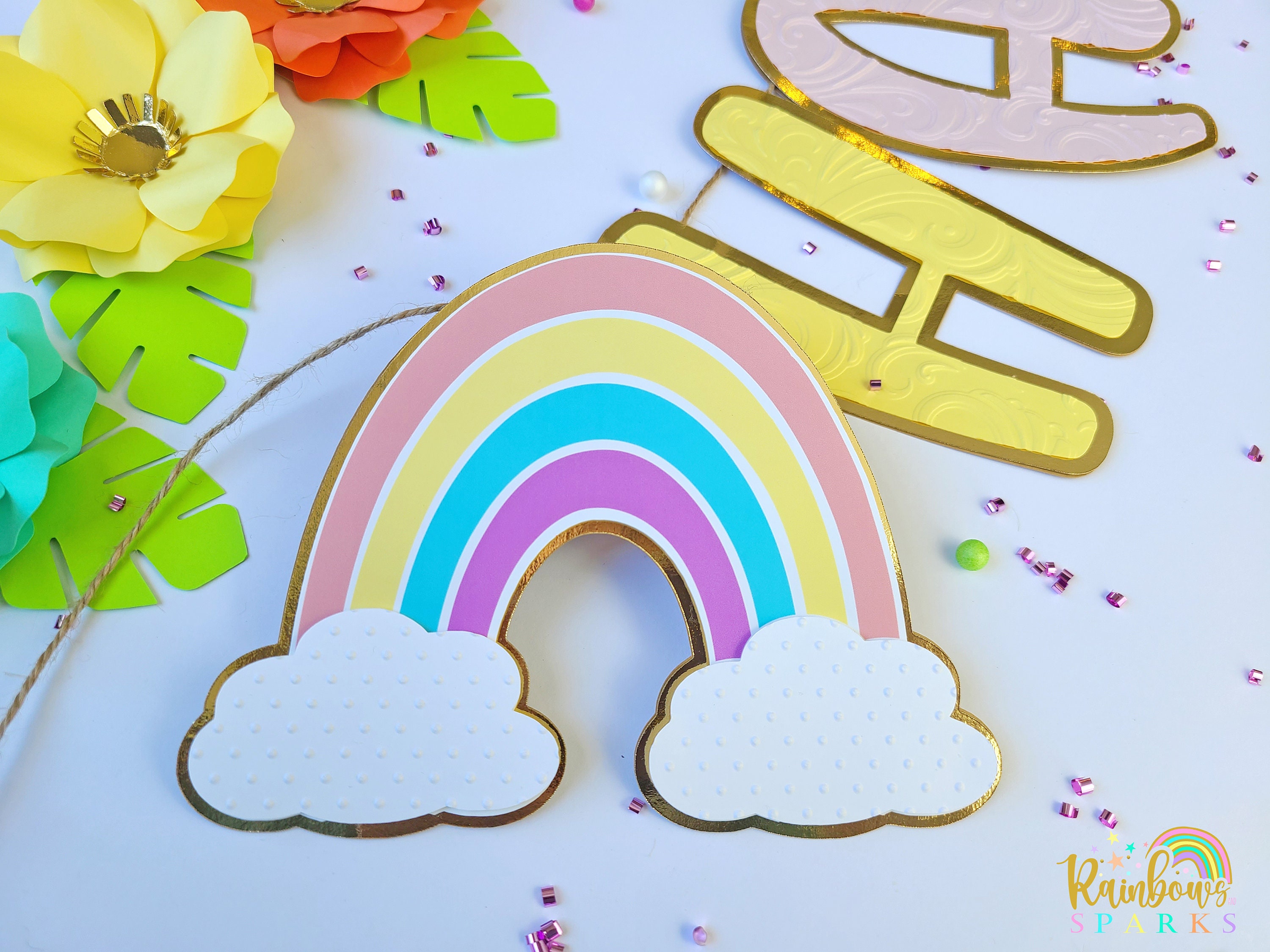 Rainbow Birthday Banner, Pastel Rainbow Colors, Rainbow Theme Decor ...