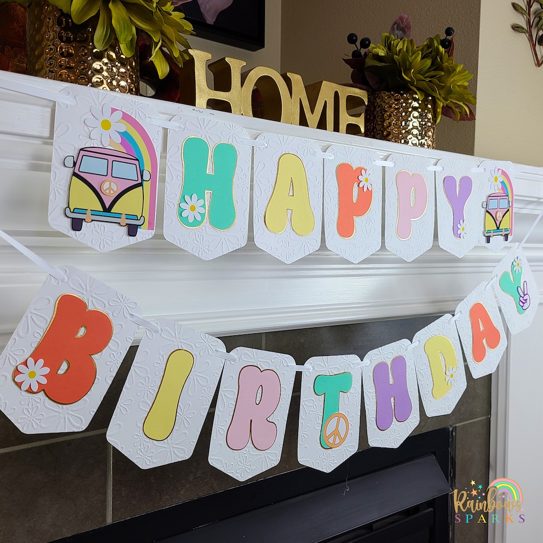 Groovy Happy Birthday Banner, Groovy Birthday Decor, Retro Banner ...
