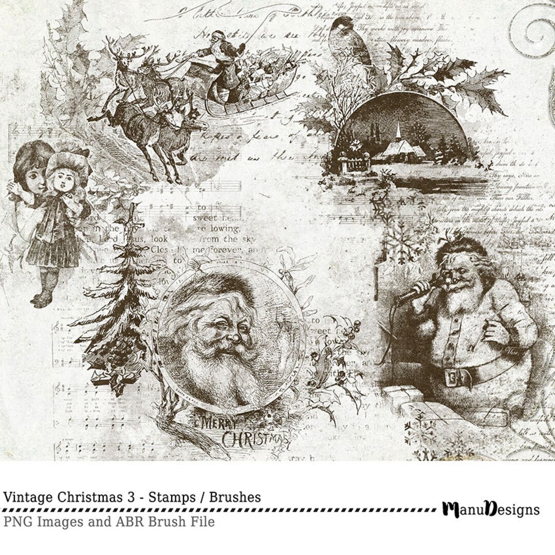 Christmas Stamps, Digital Stamps, Scrapbook Brushes, Christmas Clip Art ...