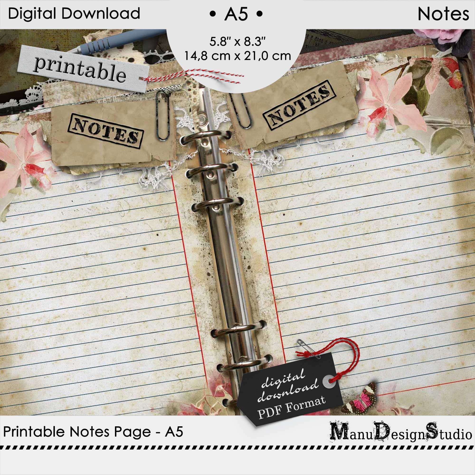 A5 Lined Notes Printable Planner Pages Planner Refill Inserts - Etsy