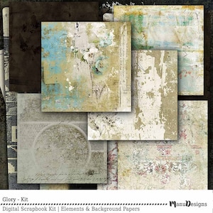 Vintage Style Digital Scrapbook Kit, Digital Papers, Shabby Papers ...