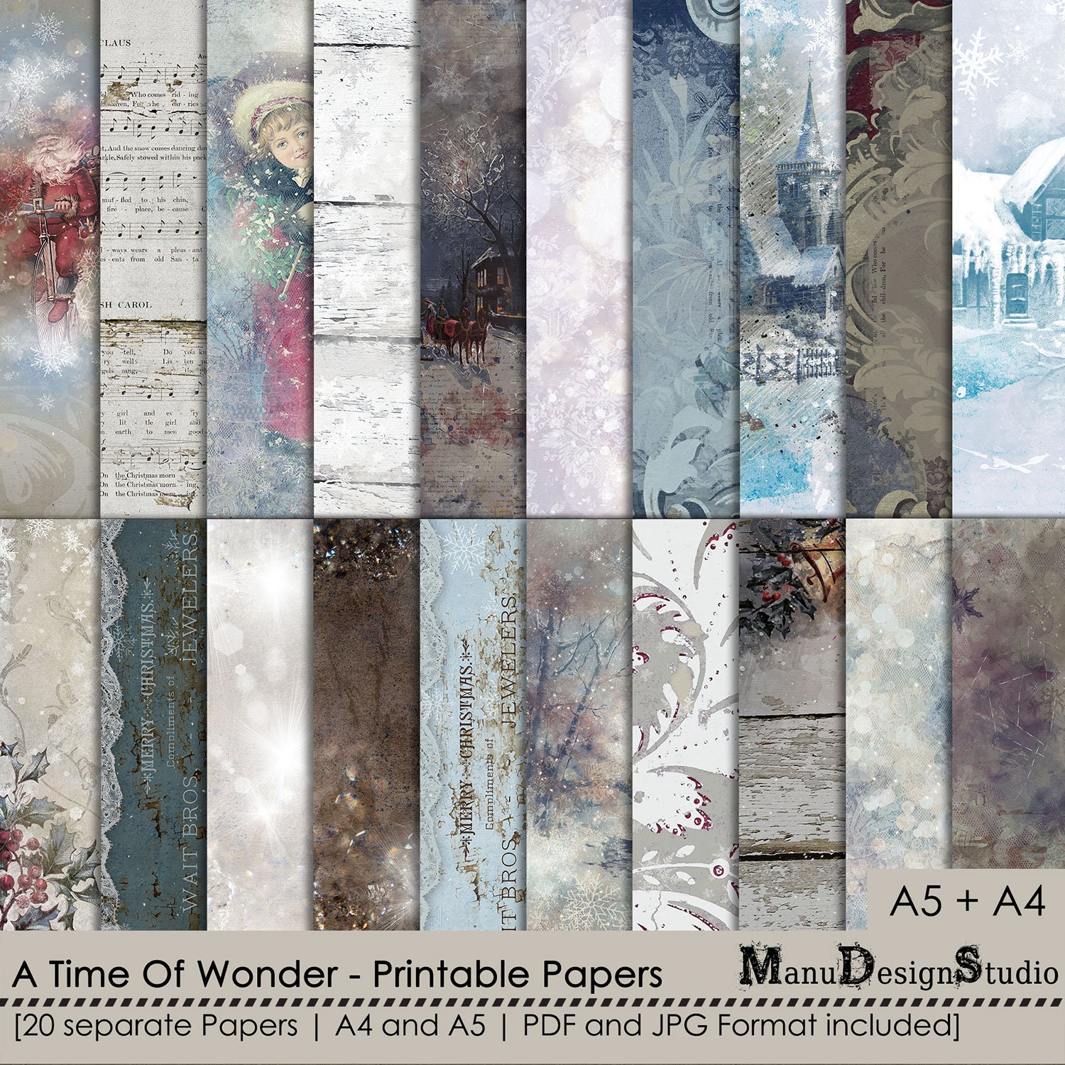 20 Digital Winter Christmas Papers in A4 and A5 A Wonder of - Etsy