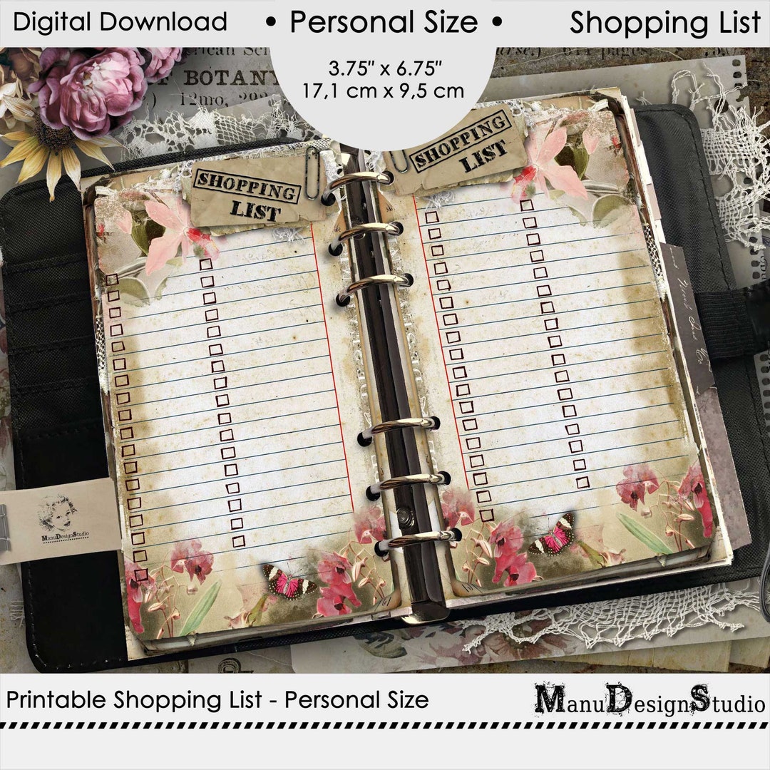 Personal Size Shopping List Printable: Floral Planner Inserts (digital ...