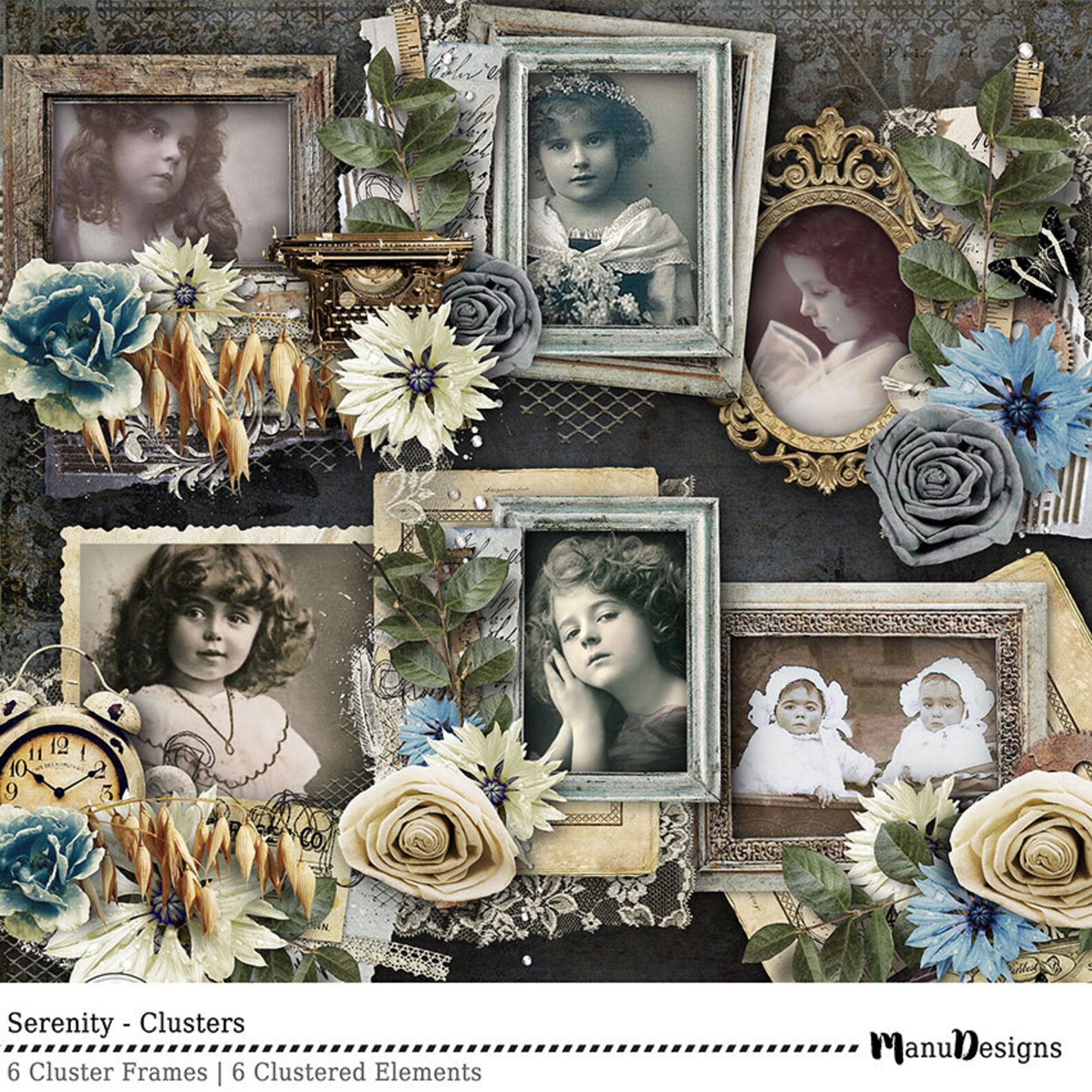 Vintage Digital Frame, Digital Scrapbook Clusters, Digital Scrapbooking ...