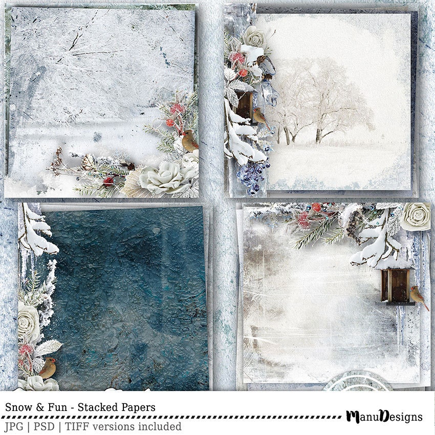 Digital Winter Papers Stacked Papers Premade Scrapbook - Etsy