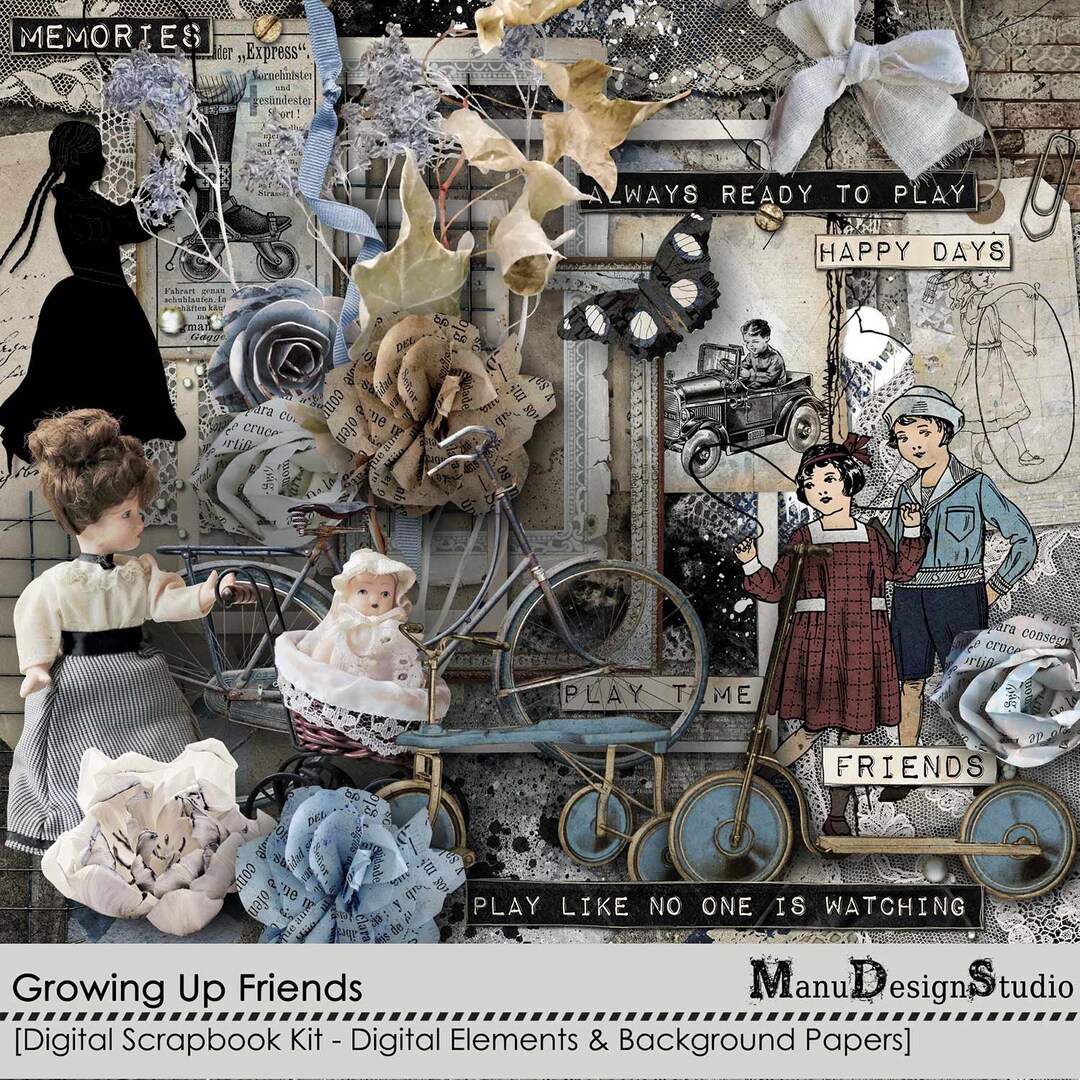 Vintage Digital Scrapbook Kit, Vintage Digital Shabby Papers, Genealogy ...