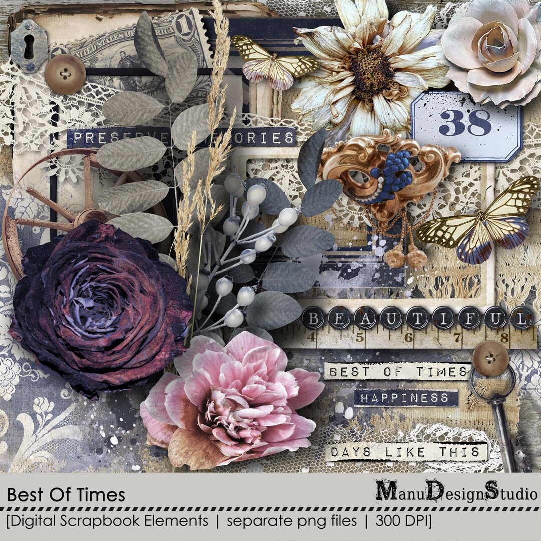 Digital Scrapbook Elements and Graphics, Vintage and Heritage Clipart ...