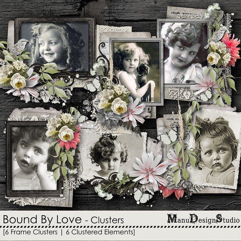 Digital Vintage Scrapbook Clusters and Frame Clusters - Etsy