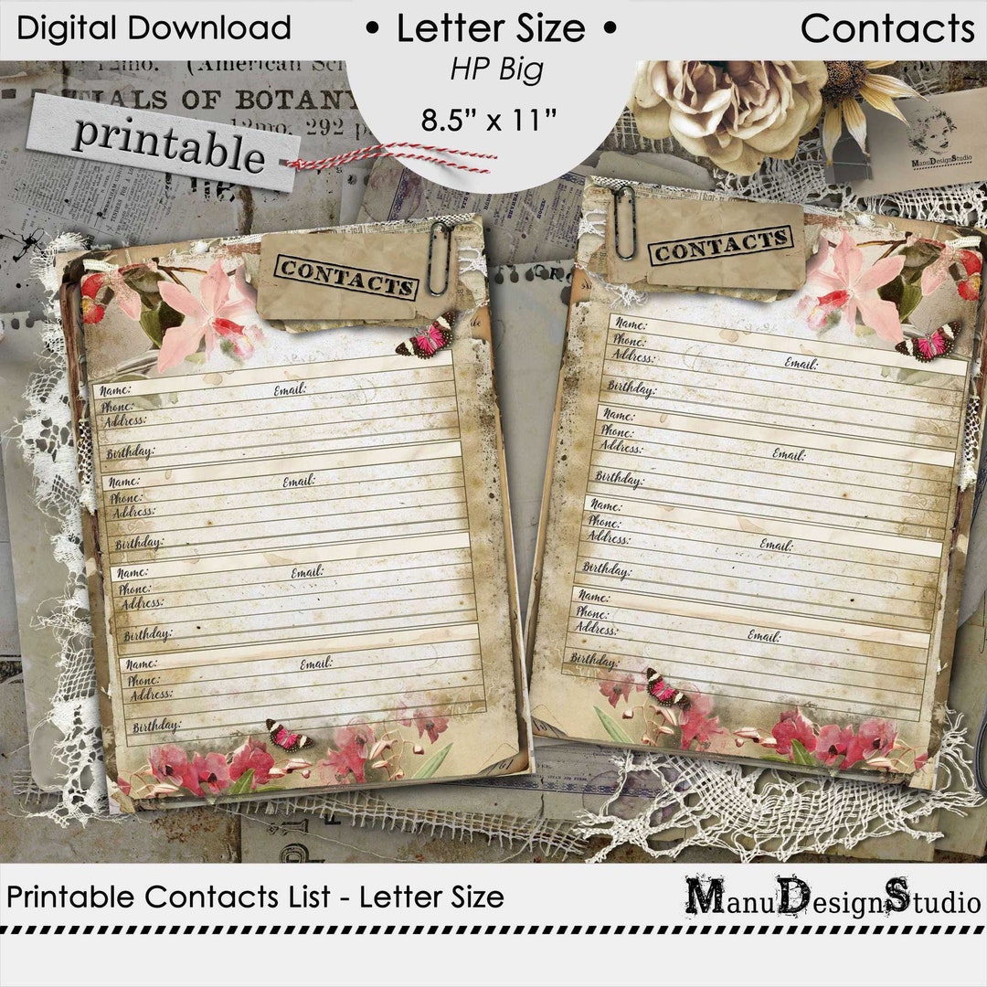 Letter Size Printable Address Inserts, Address Book, Happy Planner Big ...