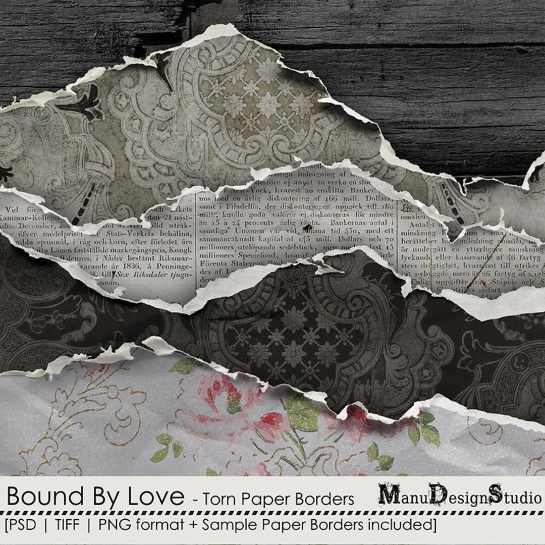 Worn and Torn Digital and Printable Paper Borders, PNG, PSD, TIFF ...