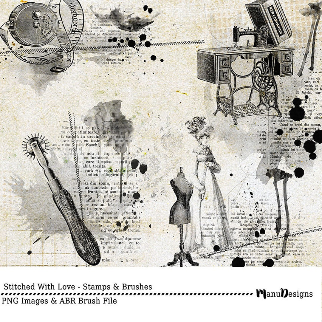 Vintage Stamps, Digital Stamps, Sewing Stamps and Brushes, Digital ...