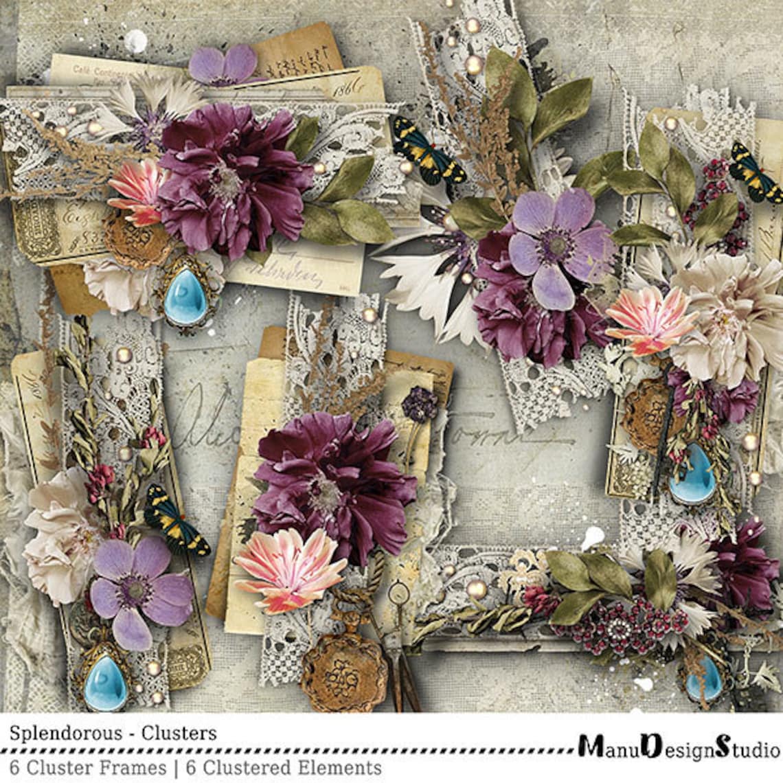 Digital Scrapbook Clusters Vintage Digital Frame Clusters | Etsy