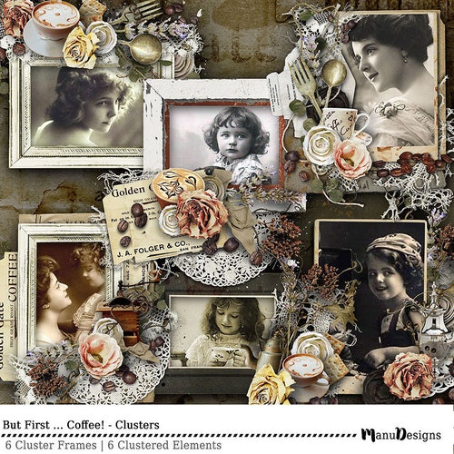 Digital Scrapbook Clusters Vintage Cluster Frames Digital - Etsy