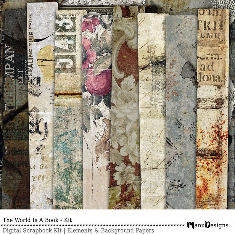 Digital Scrapbook Kit, Book Reading Scrapbooking, Book Papers, Book ...