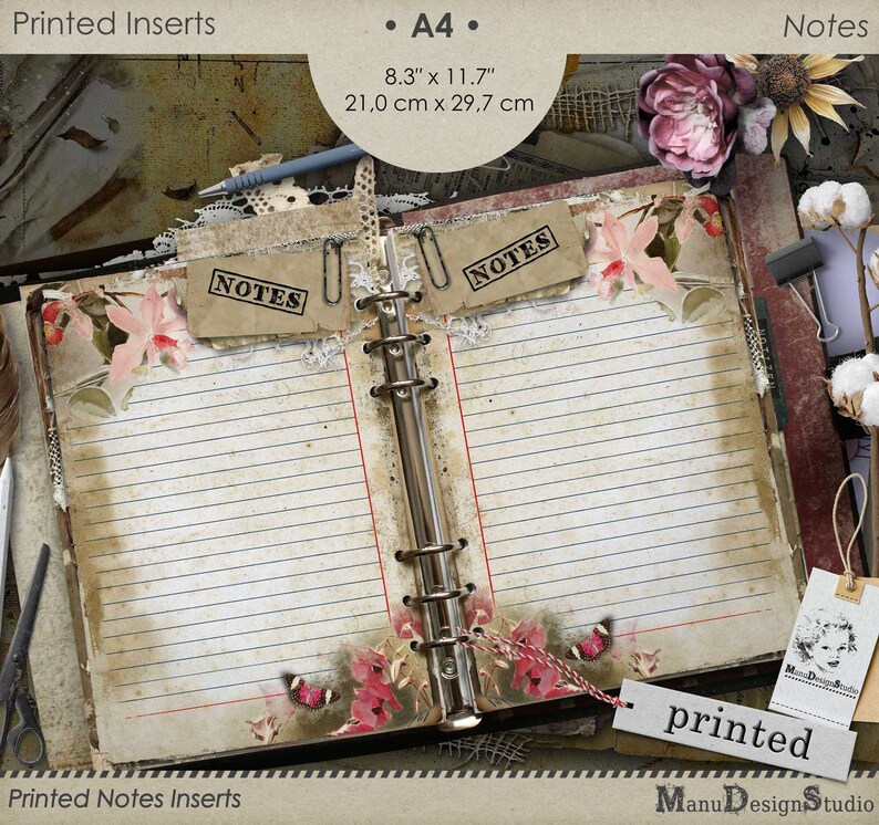 Printed Notes Sheets in A4 Size , Vintage Style Planner Refill - Etsy
