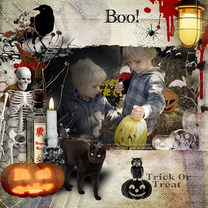 Howl-o-ween - Digital Scrapbook Kit Halloween Digital Papers Spooky ...