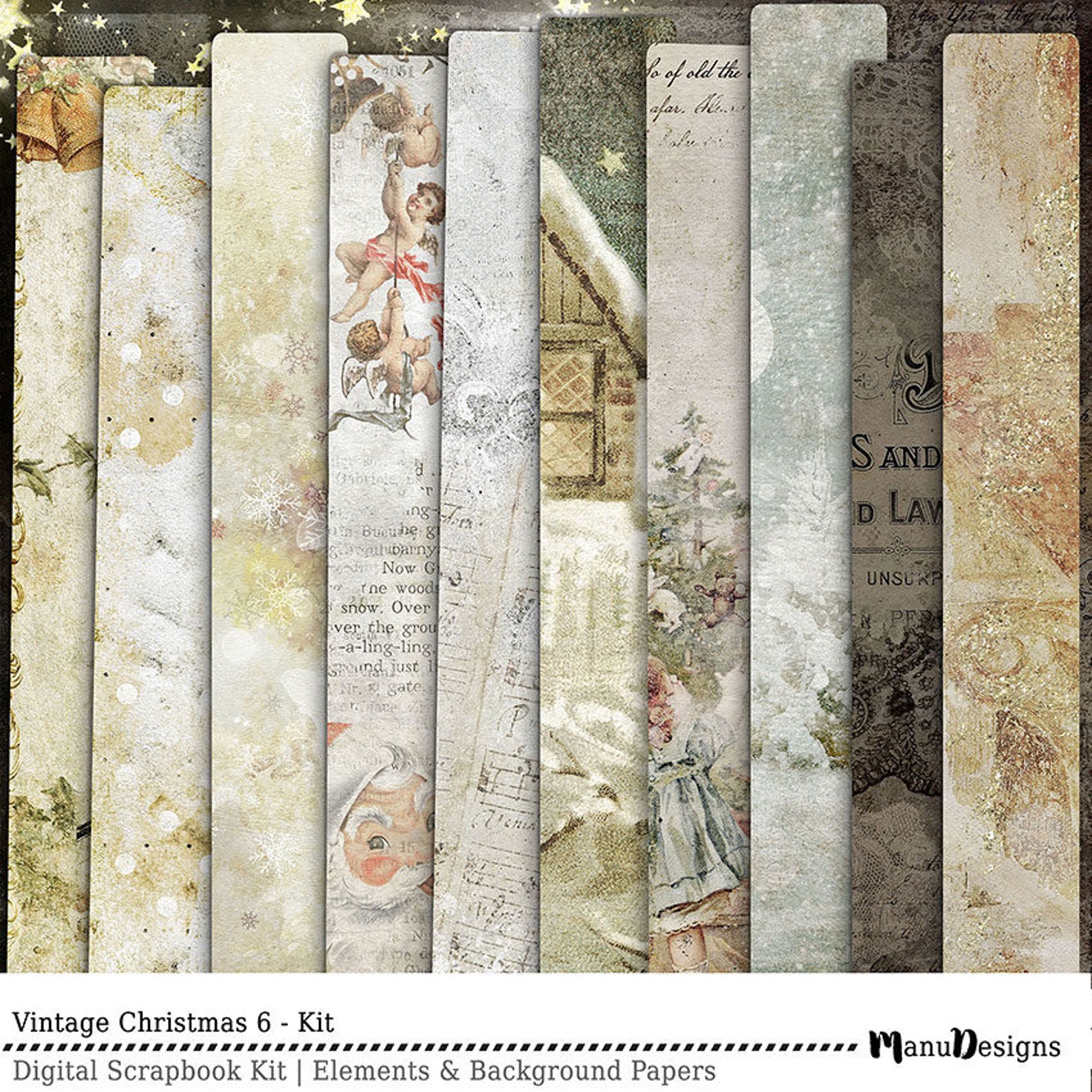 Christmas Digital Scrapbook Kit, Vintage Christmas Background, Digital ...
