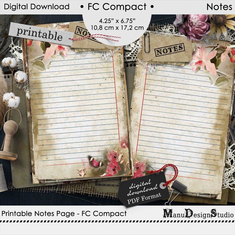 Lined Notes Printable Planner Inserts for Compact Franklin - Etsy