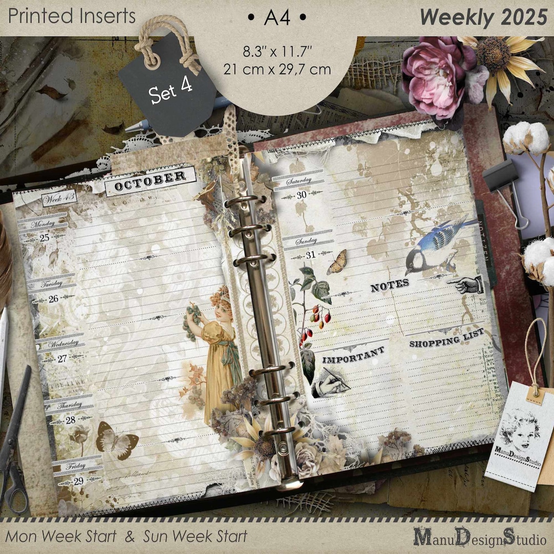 2025 Weekly Planner Pages Size A4, Agenda Refill 2025, Set No. 4 - Etsy