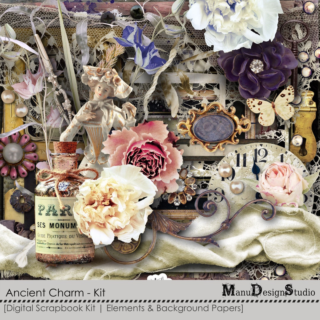 Nostalgic Style Vintage Digital Scrapbook Kit and Printable Papers ...