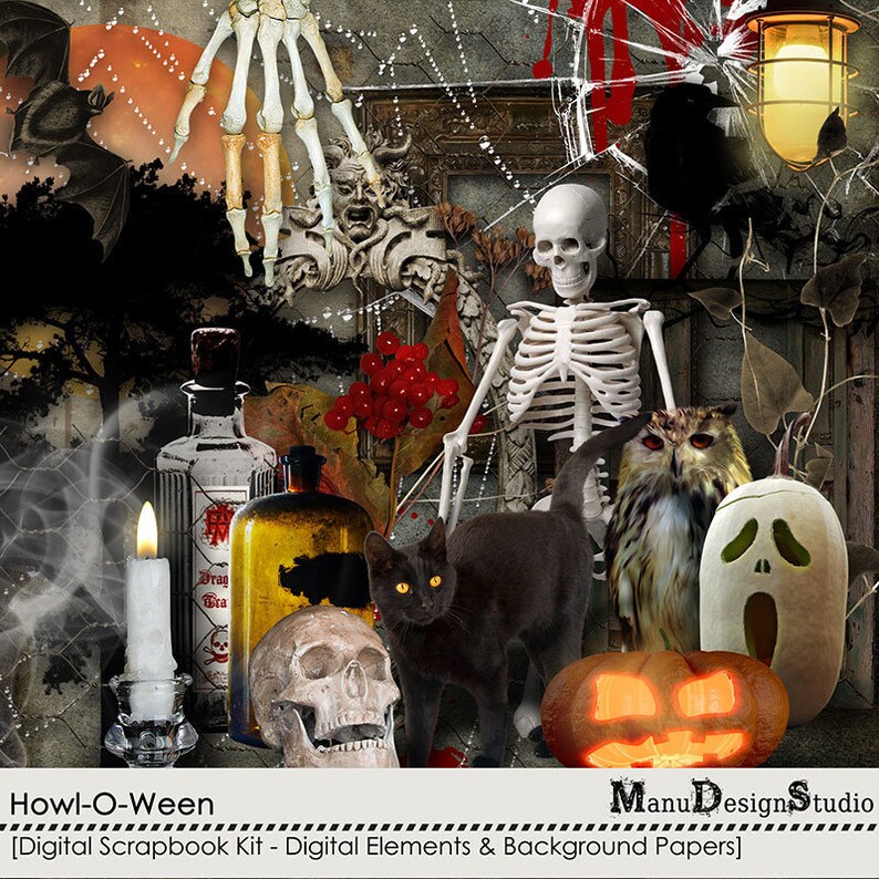 Howl-o-ween Digital Scrapbook Kit Halloween Digital Papers | Etsy