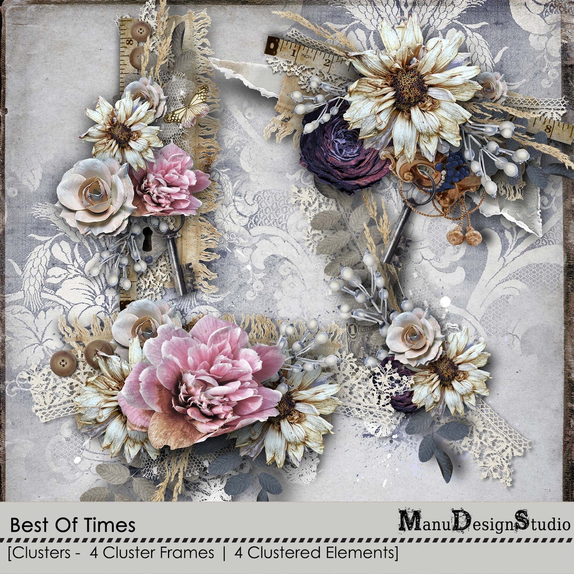 Digital Scrapbook Clusters, Vintage Cluster Frames, Digital ...