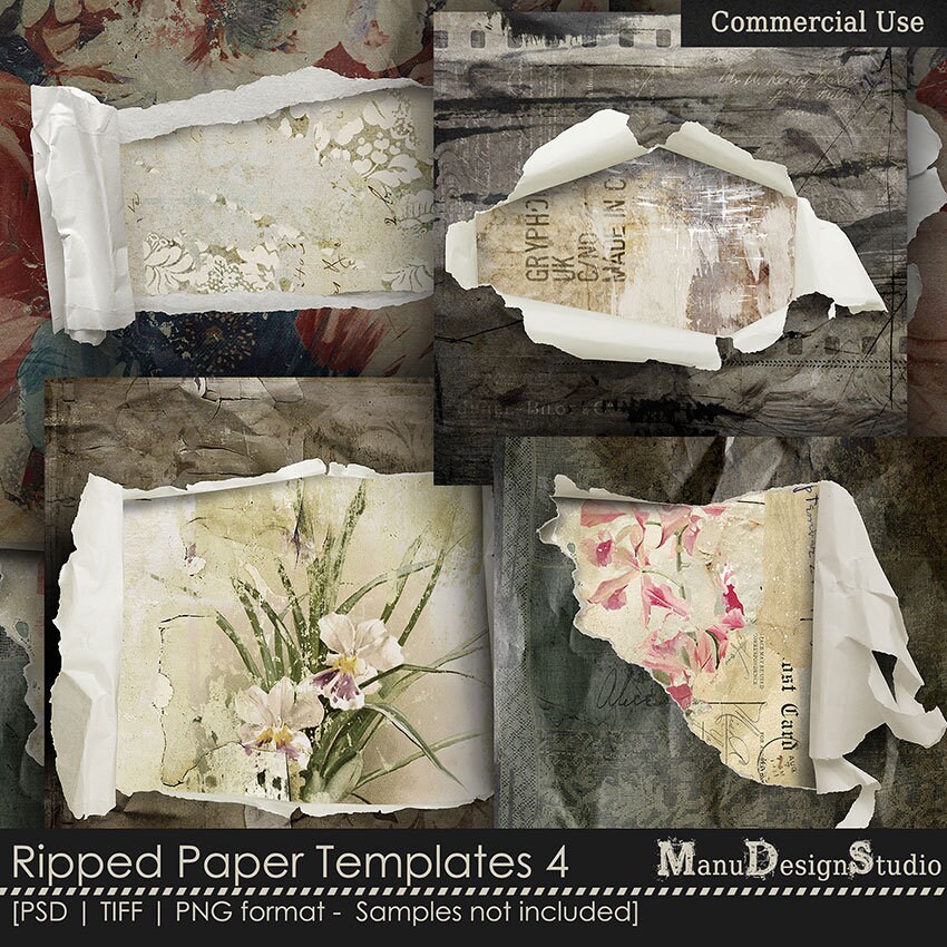 Ripped Paper Templates, Worn Digital Background Templates, Commercial ...