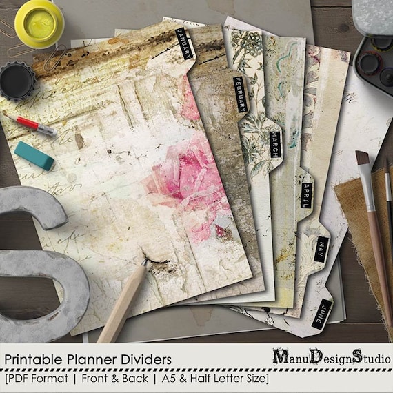 Planner Dividers A5 Watercolor Stripes Printable Planner Inserts ...