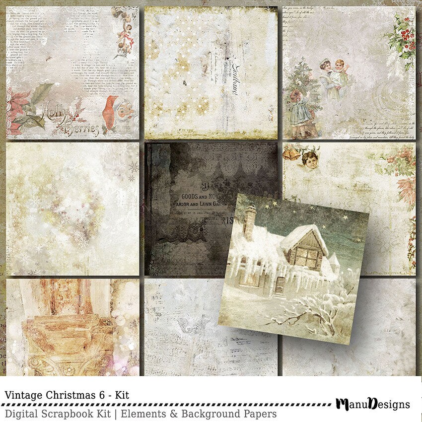 Christmas Digital Scrapbook Kit, Vintage Christmas Background, Digital ...
