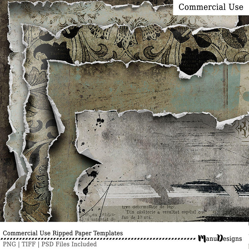 Ripped Paper Templates, Worn Digital Background Templates, Commercial ...