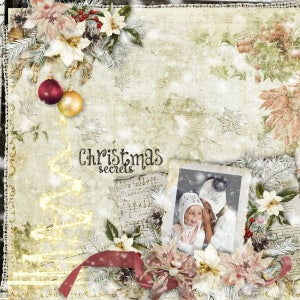 Christmas Digital Scrapbook Kit, Vintage Christmas Background, Digital ...
