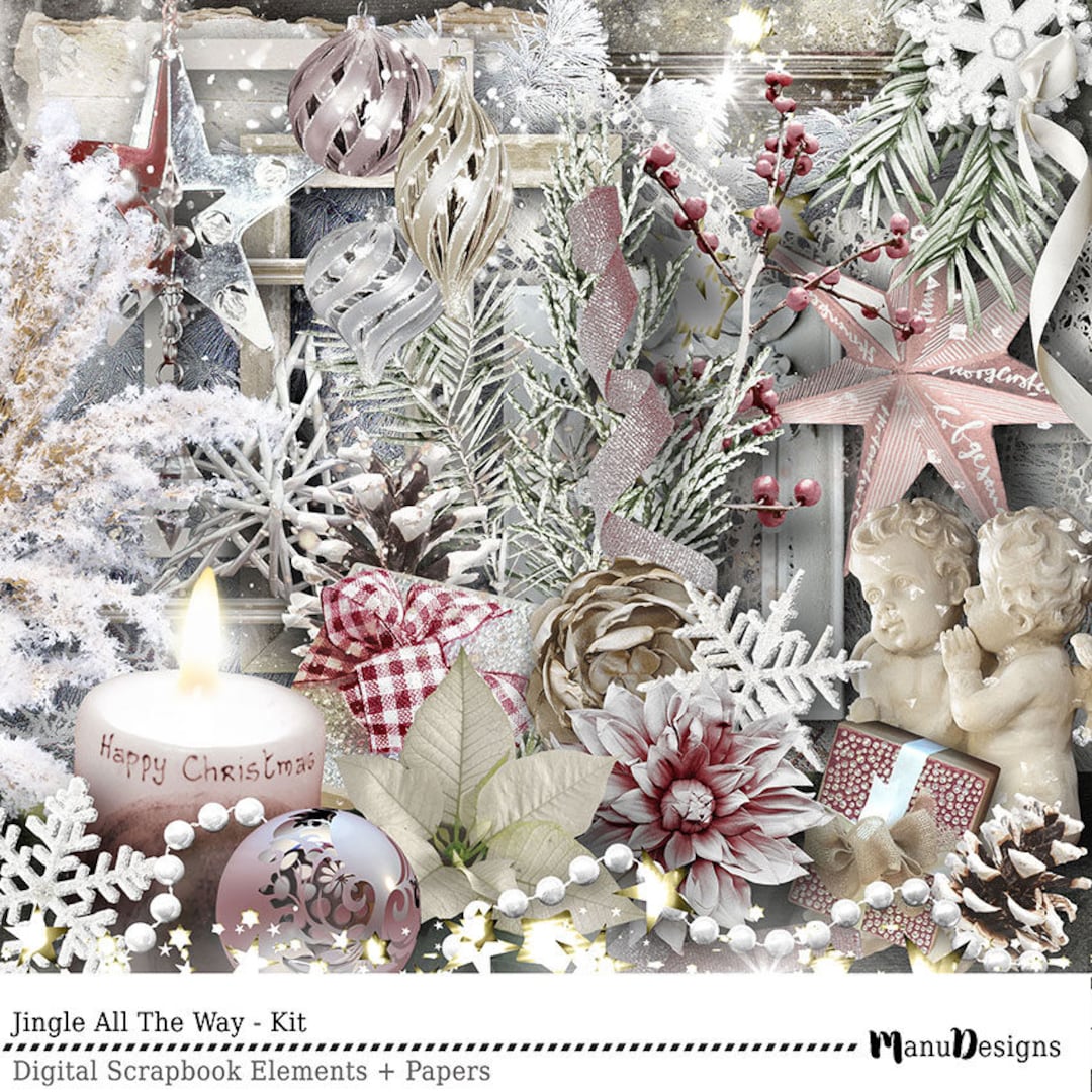 Christmas Digital Scrapbook Kit, Digital Christmas Elements and ...